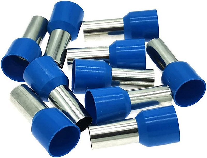 Terminal Tubular Ilhós 50mm x 20mm Pré Isolado - Azul - (Mult. 50un) - DMTI Shop
