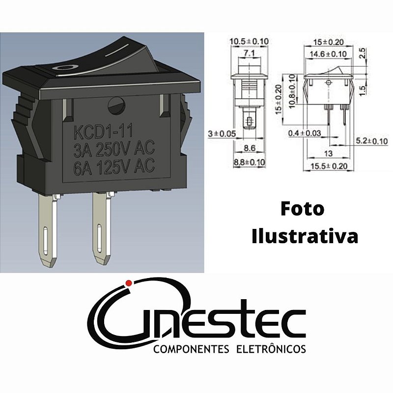 CHAVE GANGORRA MINI 2P 2T 2A PR KCD11-101 - COM MARCACAO - Cinestec