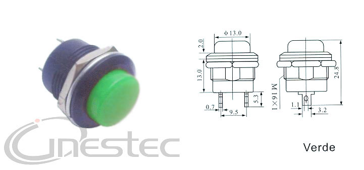 CHAVE PUSH BOTON GRANDE NA 2T VERDE R13-507 - Cinestec