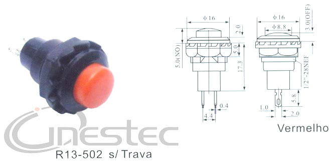 CHAVE PUSH BOTON NA 2T VERMELHO R13 502 - Cinestec