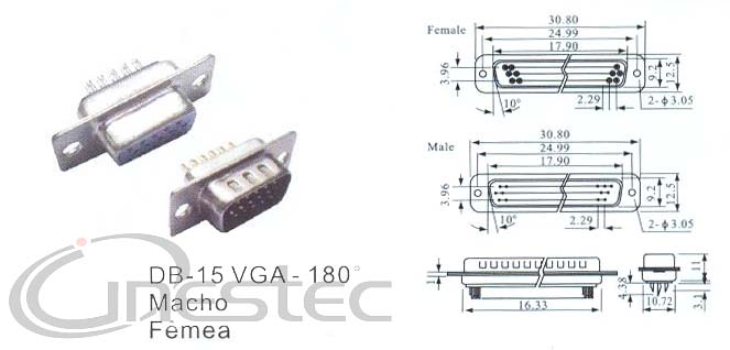 CONECTOR DB15HD VGA MACHO SOLDA FIO - Cinestec