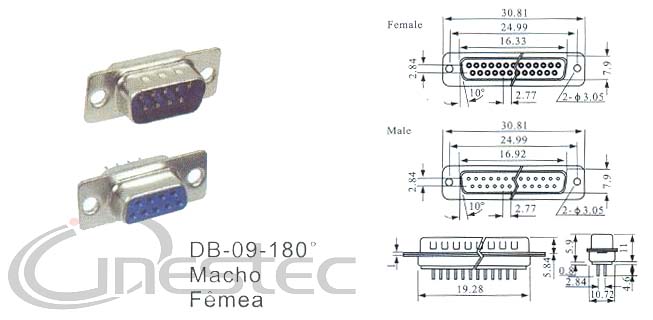 CONECTOR DB9 MACHO SOLDA FIO - Cinestec