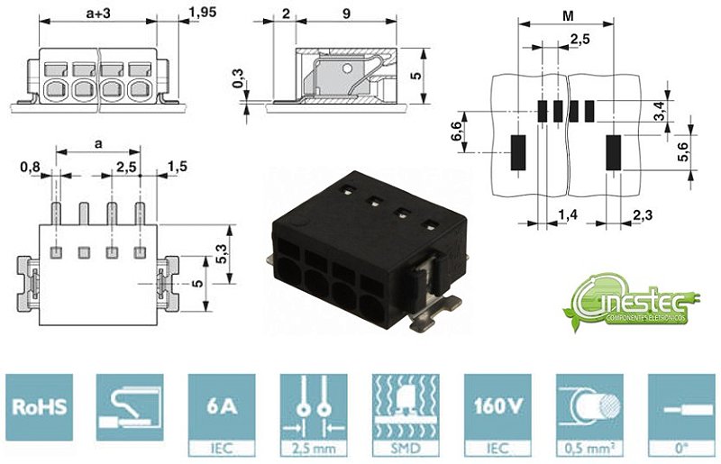 CONECTOR TERMINAL - PTSM 0,5/ 4-2,5-H - SMD R25 - Cinestec