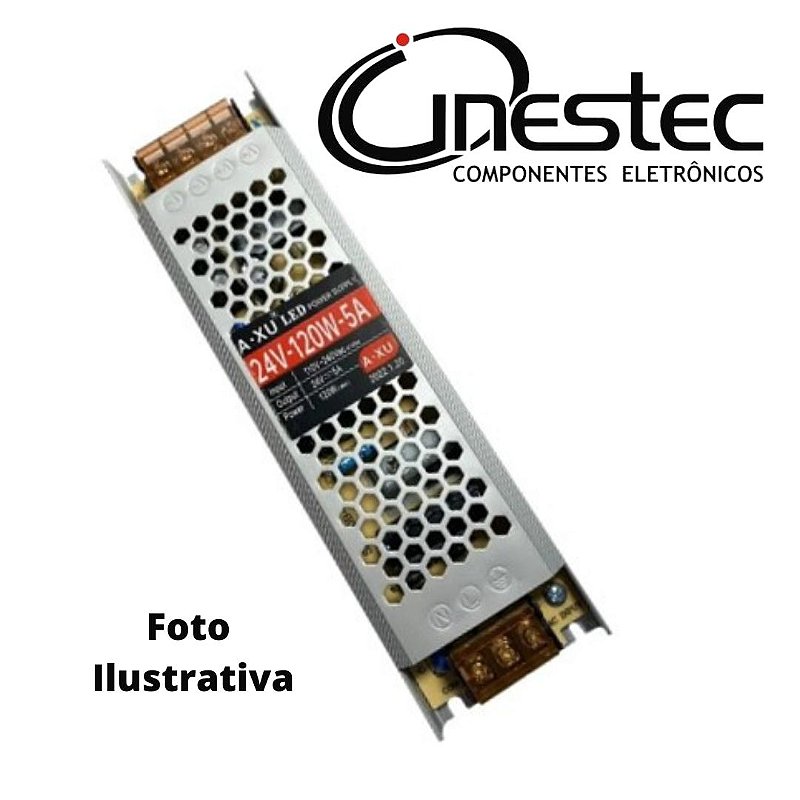 FONTE CHAVEADA METALICA SLIM - 24V x 5A - 120W - Cinestec