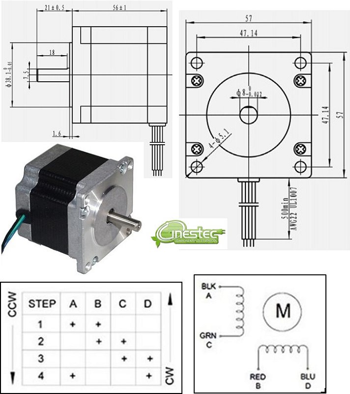 MOTOR DE PASSO NEMA 23 12,6 KGF X CM 2,8A OK57S56-2804 SEM CON - Cinestec