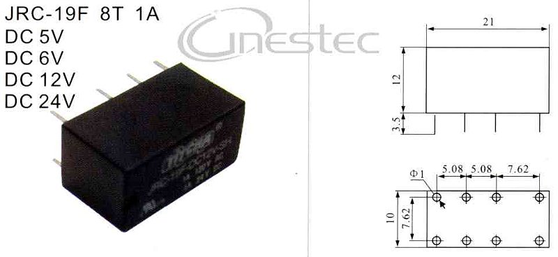 RELE 24V-1A 8 TERMINAIS HJR1-2C-L-24V / JRC-19F / CPC2CRDC24V - Cinestec