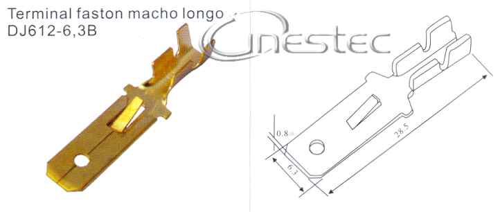 TERMINAL FASTON MACHO LONGO COM TRAVA 6,3 X 0,8MM - DJ-612-6,3B - Cinestec