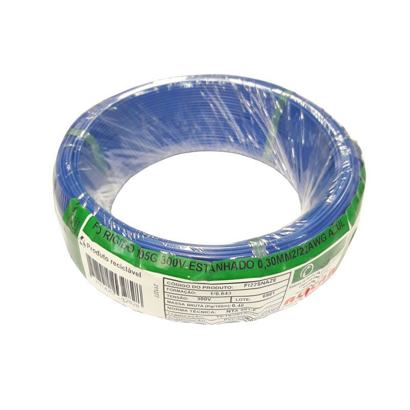 Cabo Rígido Azul 22 AWG (0,30mm) Rolo c/ 200m | Baú da Eletrônica - Baú ...