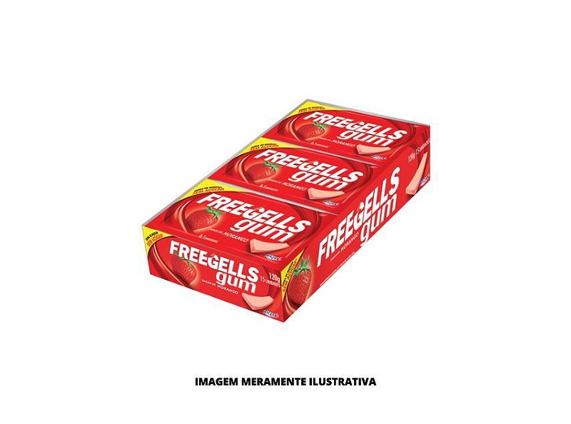 GOMA DE MASCAR SEM ACUCAR FREEGELLS GUM MORANGO RICLAN 1X15X8G ...
