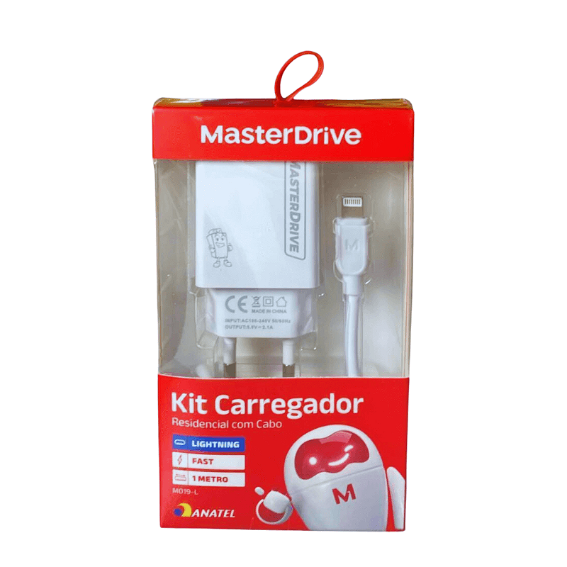Kit Carregador USB Residencial Com Cabo iPhone Lightning MasterDrive - Clikstore