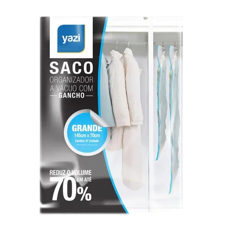 Saco Org. Vacuo p/Roupa c/ Gancho 145x70cm - Lojas Aki Tem