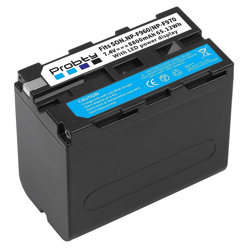 Bateria Probty NP-F970 F960 Li-Ion 7.4V 8.800mAh c/ Indicador de Carga - Backup Equipamentos