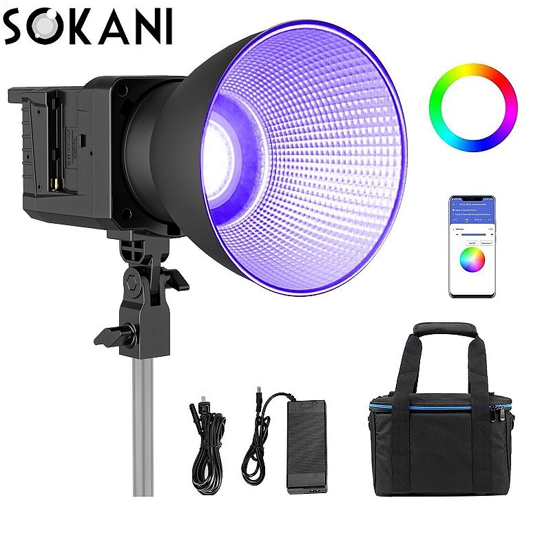 Iluminador de LED Sokani X100 RGB com Refletore e Fonte AC - Backup ...