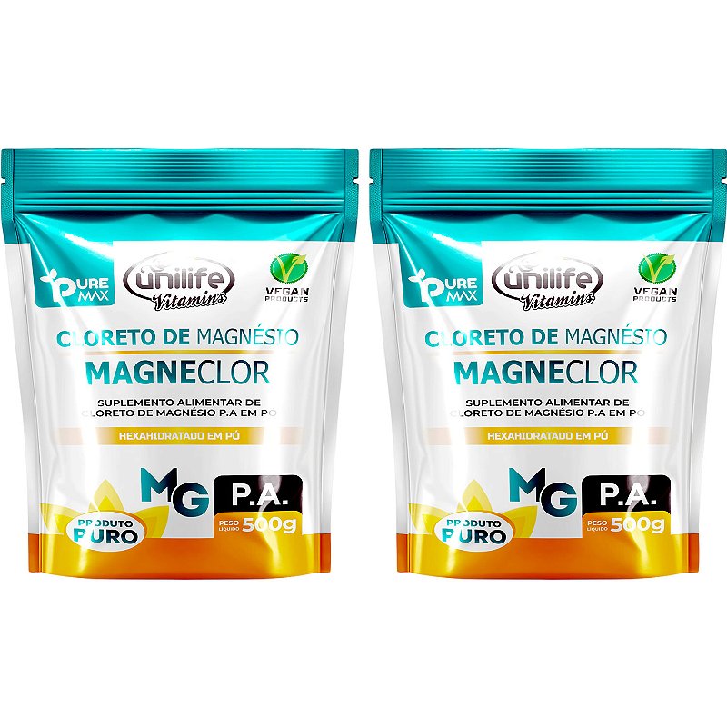 Kit 2 Cloreto de Magnésio Hexahidratado P.A. Unilife 500g - Casa Veg - A Casa do Vegano