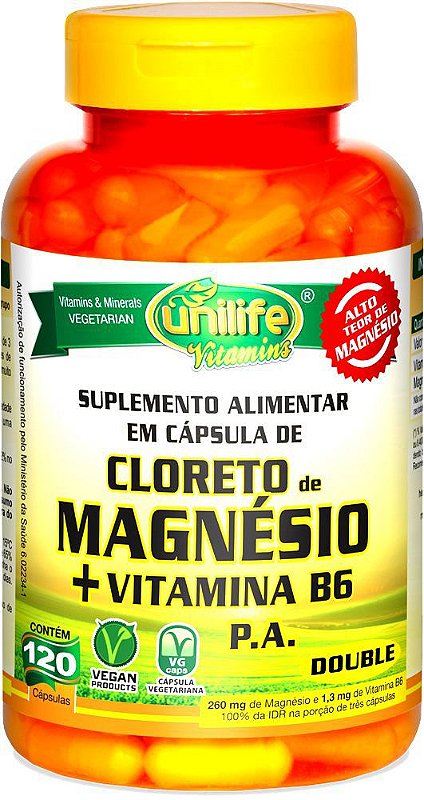 Cloreto de Magnésio P.a. + Vitamina B6 Unilife 120 cápsulas - Vegano - Casa Veg - A Casa do Vegano