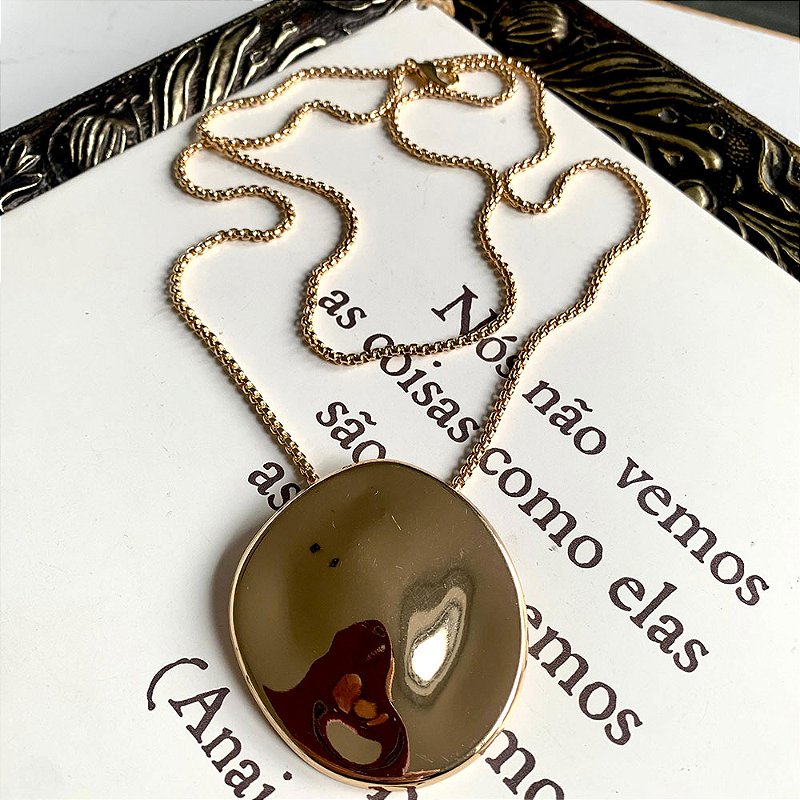Colar Longo Chapa Orgânica Redondo Dourado - Madame Bijoux