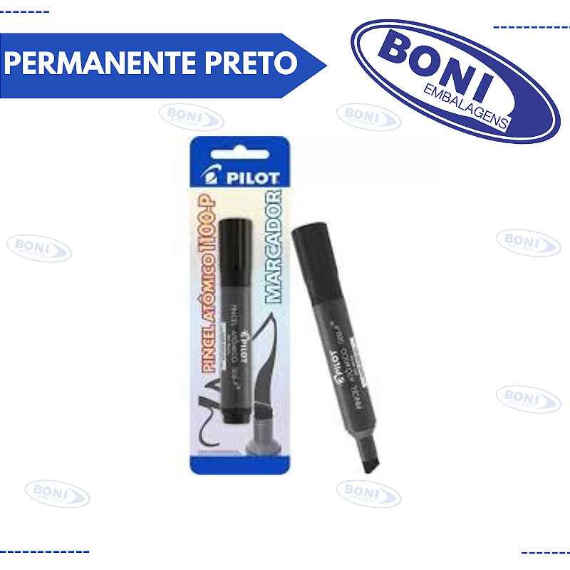 MARCADOR PERMANENTE PRETO PILOT 1100P - Boni Embalagens