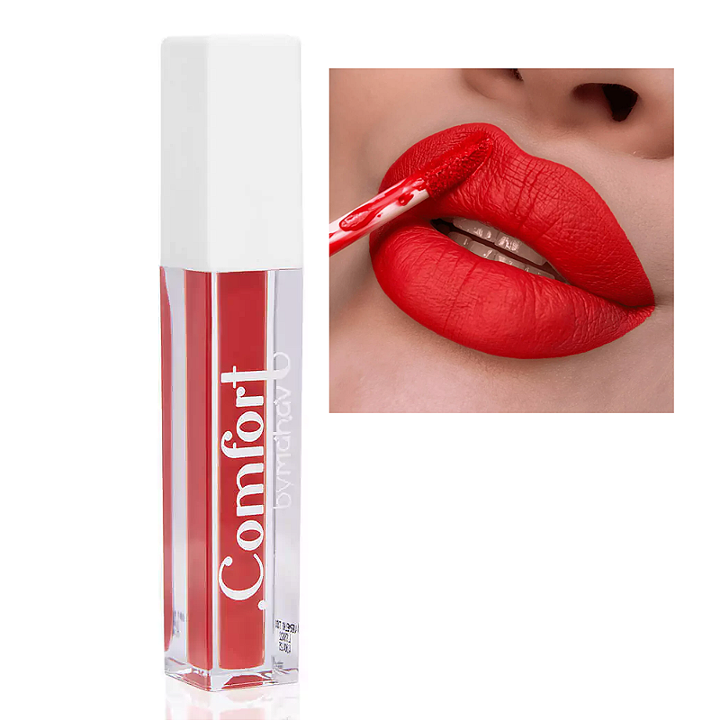 Batom Líquido Matte Comfort Cor Vermelho Tudo Mahav - Charmille