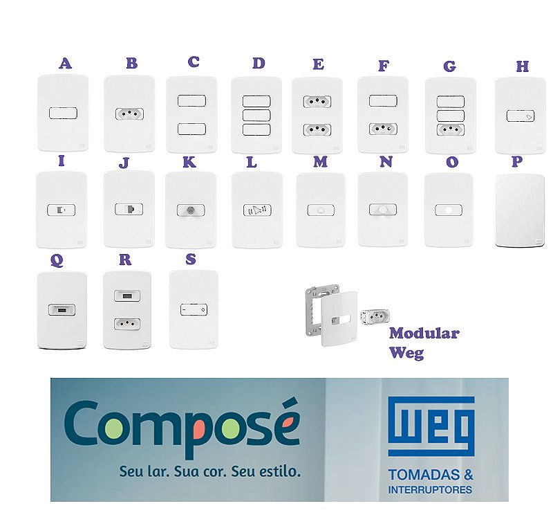 Tomadas e interruptores - Linha Weg Composé - Branca - 4x2 - A Instaladora