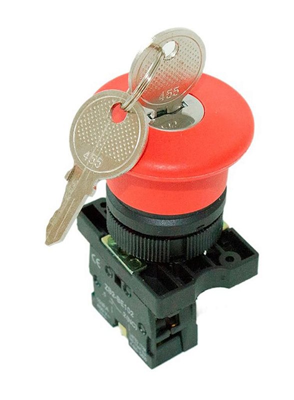Botoeira De Emergência Cogumelo vermelha 40mm com chave - A Instaladora