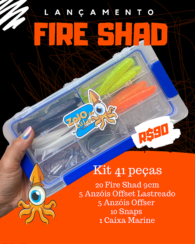 Kit Fire Shad 9cm com 41 peças. - Loja Zóio de Lula Iscas