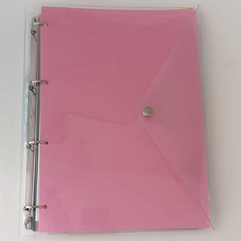 Caderno Fichário Pasta Organizadora 4 Argolas Transparente Fechamento ...