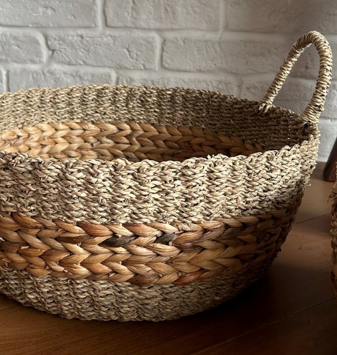 Cesto Decorativo e Organizador Redondo em Fibra Natural com Alças ...