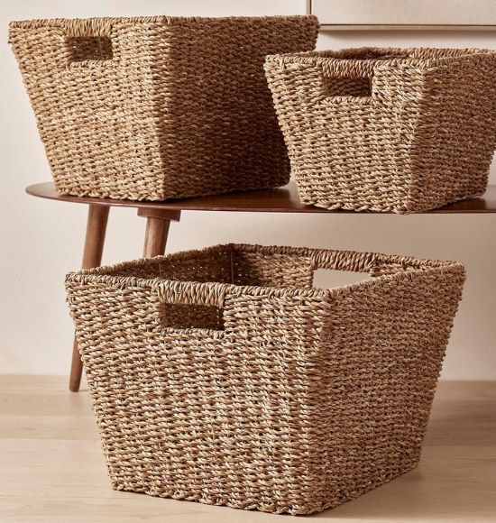 Cesto Retangular em Fibra Natural com Estrutura Metálica (3 Tamanhos ...