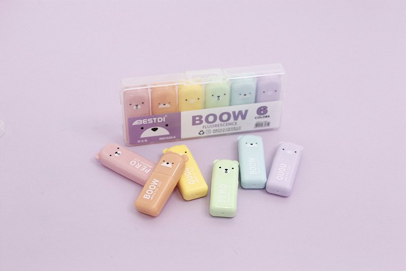 Estojo Mini Marca-Texto Ursinho Boow - EncantoVerso Papelaria