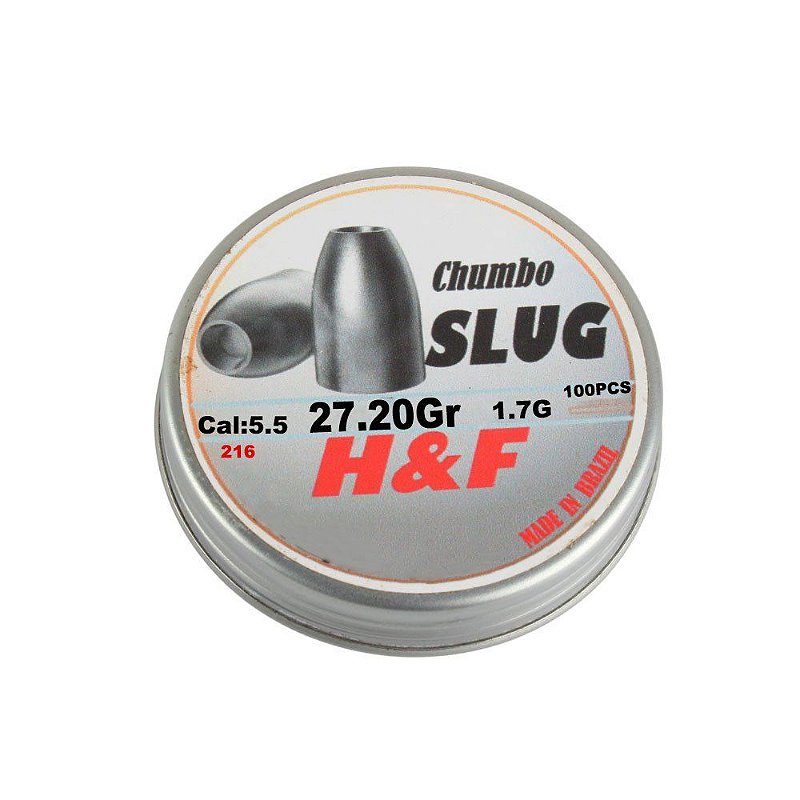 Chumbinho Slug 5.5mm 1.7g 27.2GR 100un - Slug H&F - Dispropil: Tiro ...