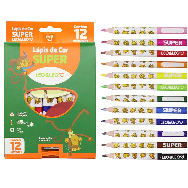 Lápis Super Jumbo Big 12 Cores Grosso + Apontador - Leo E Leo - Os ...