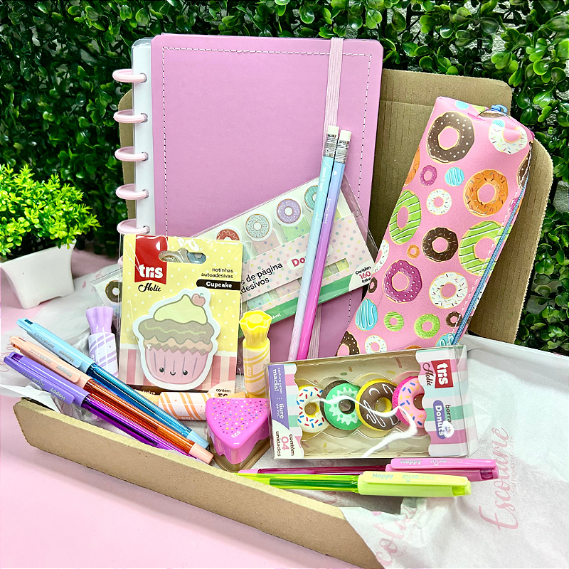 Box de Papelaria - Tema Donuts - Os melhores produtos de papelaria você ...