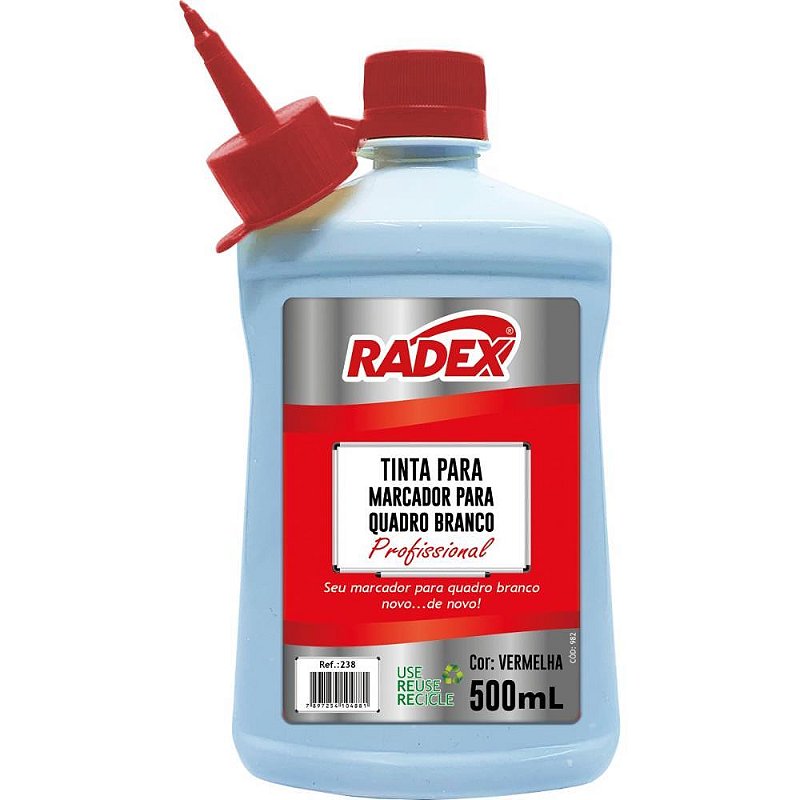 Tinta marcador quadro branco reabastecedor 500ml vermelho - radex (uni - Papelaria Toledo