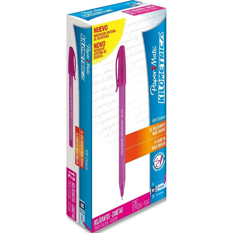 Caneta esferografica kilometrica 100 colorz rosa - Paper Mate (cx.c/12 ...
