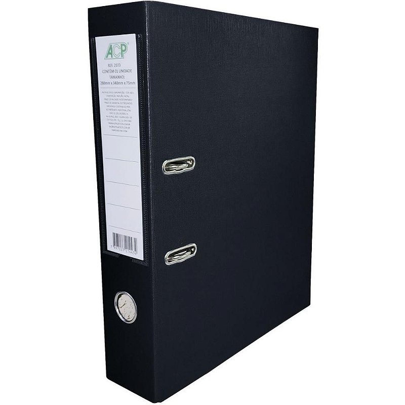 Pasta registradora oficio larga preta 75mm - acp (unidade) - Papelaria ...
