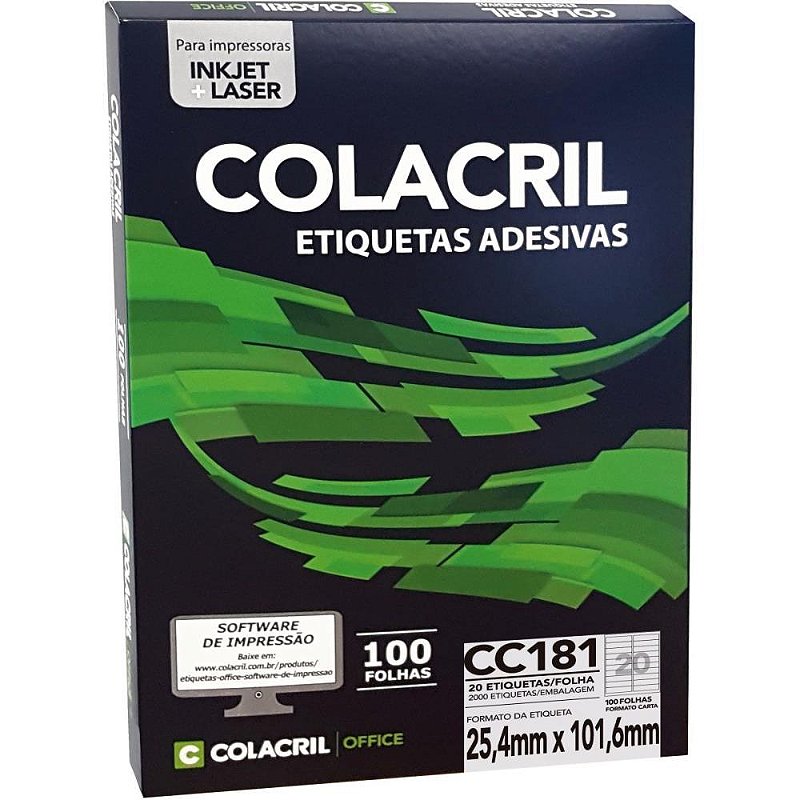 Etiqueta carta 25,4x101,6mm 100 folhas - colacril (pct.c/2000 ...