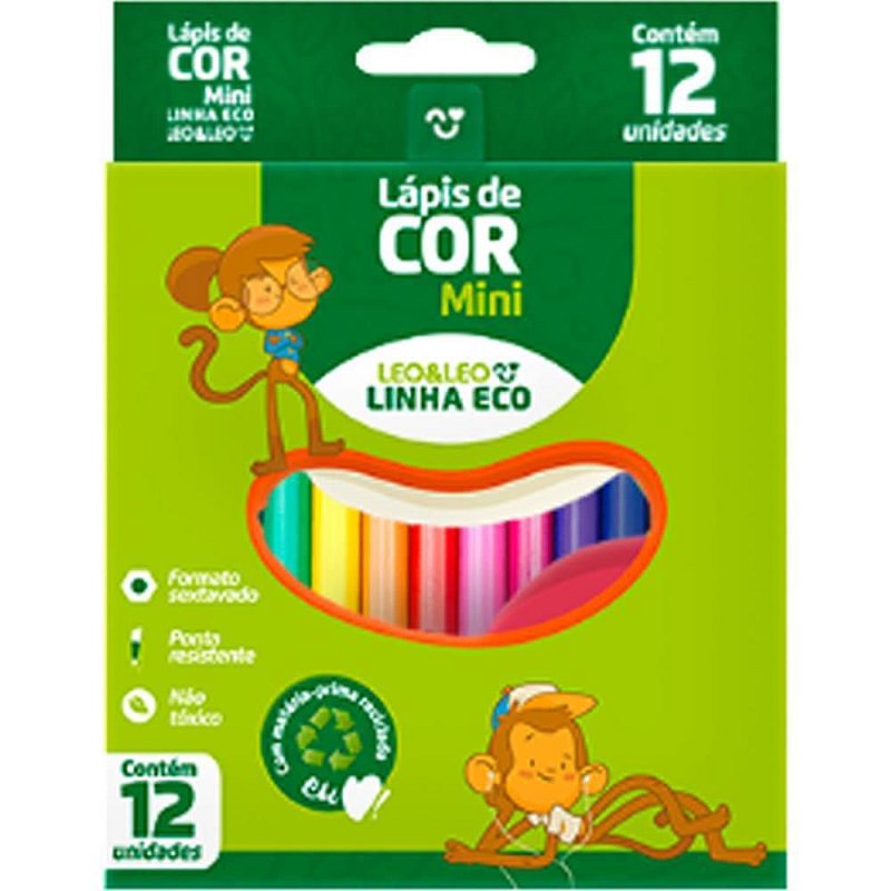 Lápis de Cor Sextavado Léo e Léo Eco 12 Cores Curto – Sustentável e ...