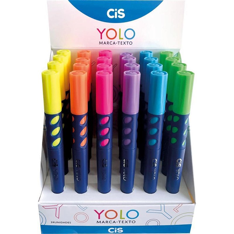 Caneta Marca Texto CIS Yolo 6 Cores Ponta Chanfrada Display com 24 - TK ...