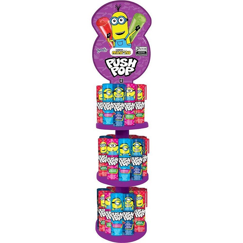 Doce Push Pop Minions Torre Display com 30 - Diversão e Sabor - TK Shopping