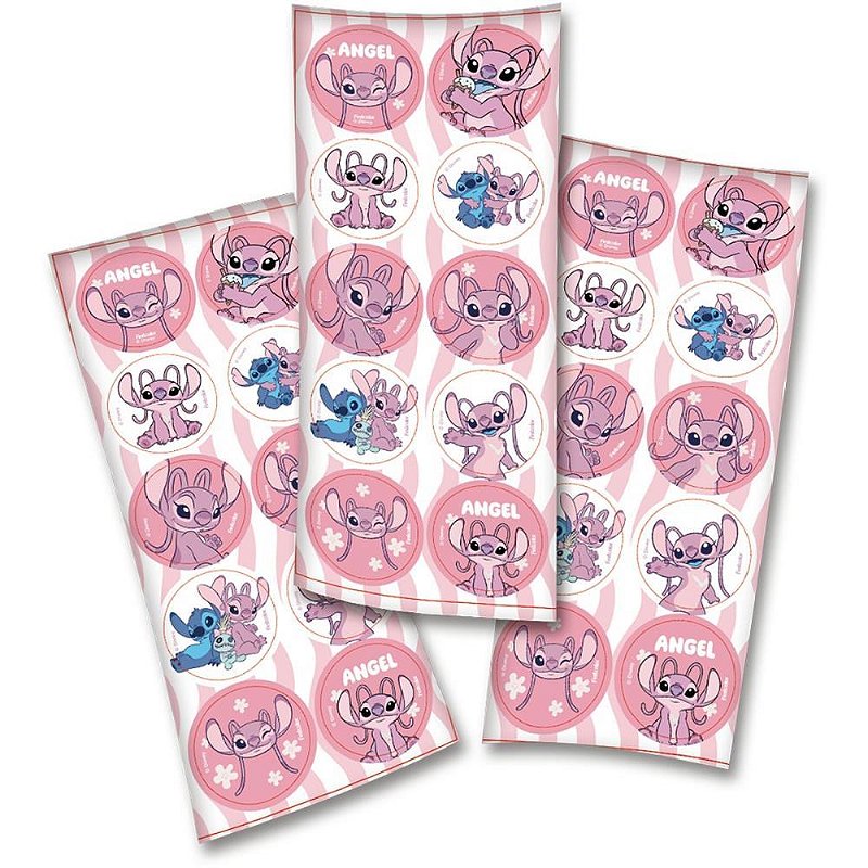Adesivos Decorados Stitch Angel Rosa 9,5x23cm – Pacote com 30 Unidades ...