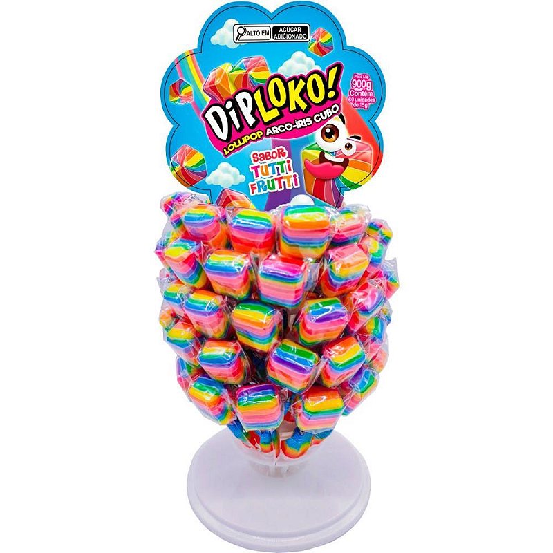 Doce Dip Loko Lollipop Arco-Íris Tutti-Frutti – Display com 60 Unidades ...