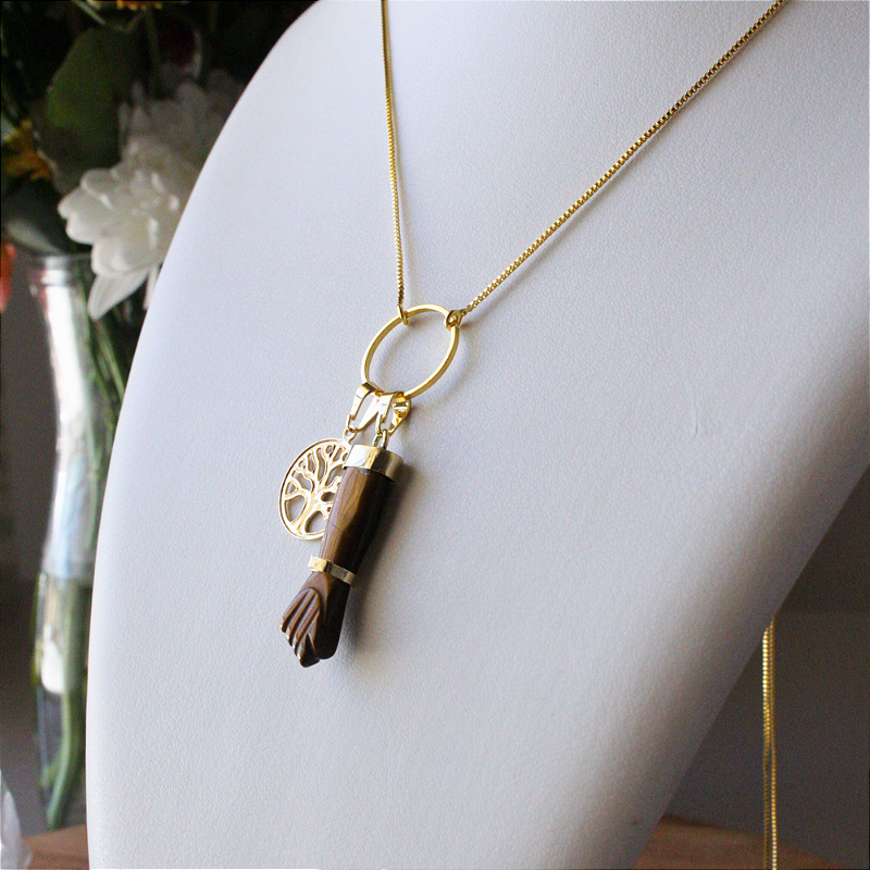 Colar Amuleto com Pedra Natural Olho de Tigre - Jaya