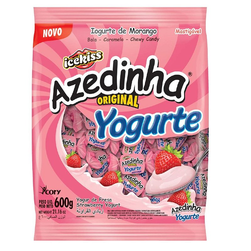 BALA MASTIGAVEL AZEDINHA YOGURTE MORANGO ICEKISS 500G - Loja do ...