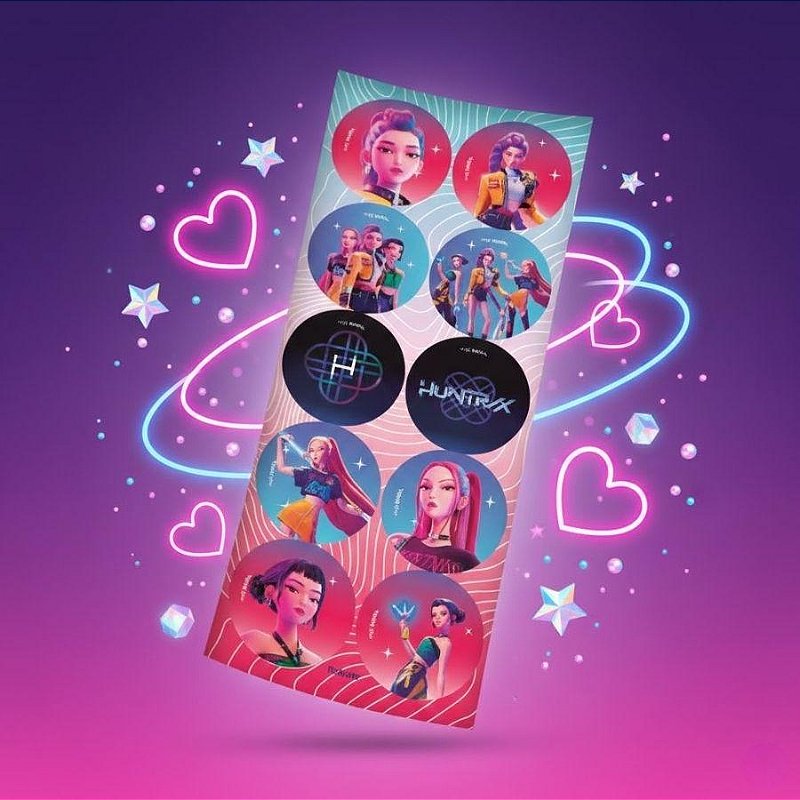 ADESIVO REDONDO - GUERREIRAS DO K-POP - 4CM - 30 UNIDADES - FESTCOLOR ...