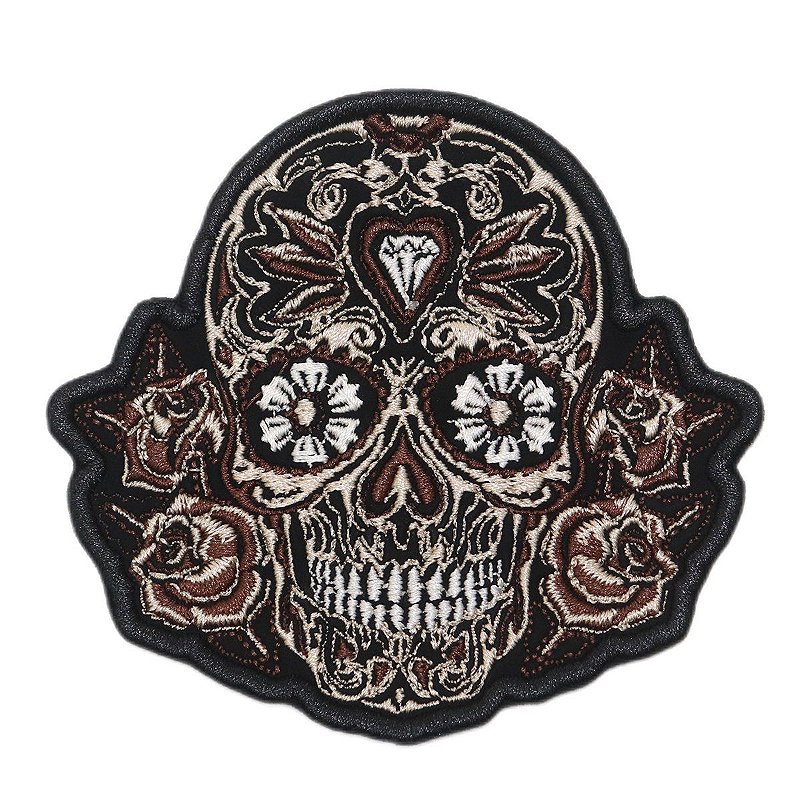 Patch Bordado Caveira Mexicana Marrom Peq 8x6cm - Route Shirts