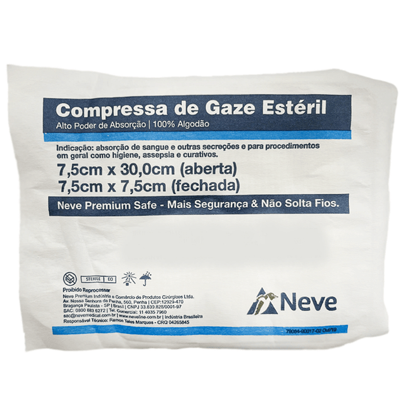 Compressa de Gaze Estéril NEVE- 13 FIOS - Cirúrgica Polo