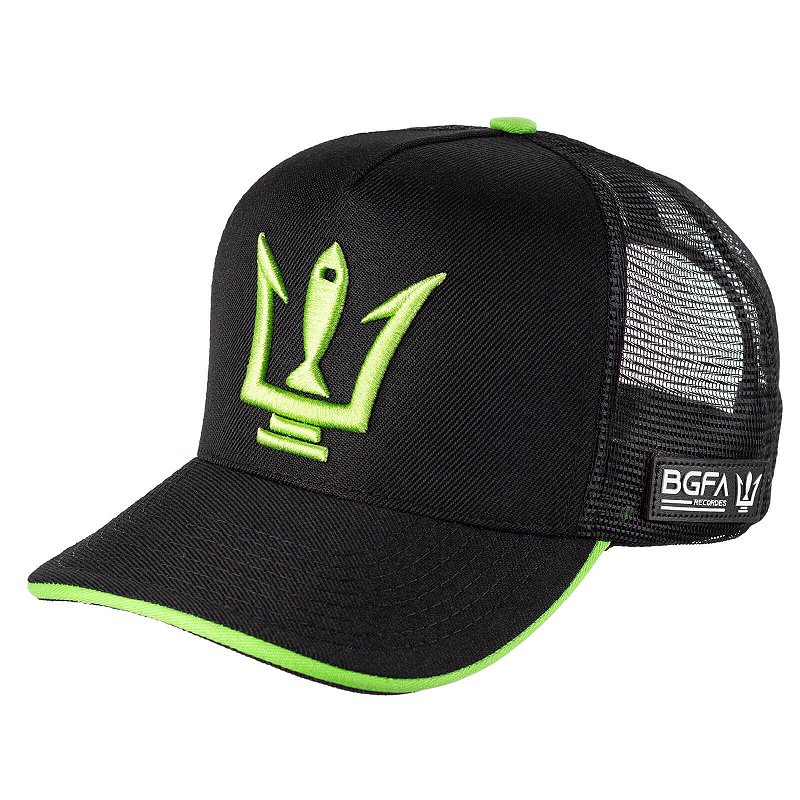 Boné BGFA MOD. 01 Preto e Verde Trucker 6 gomos - BGFA Recordes