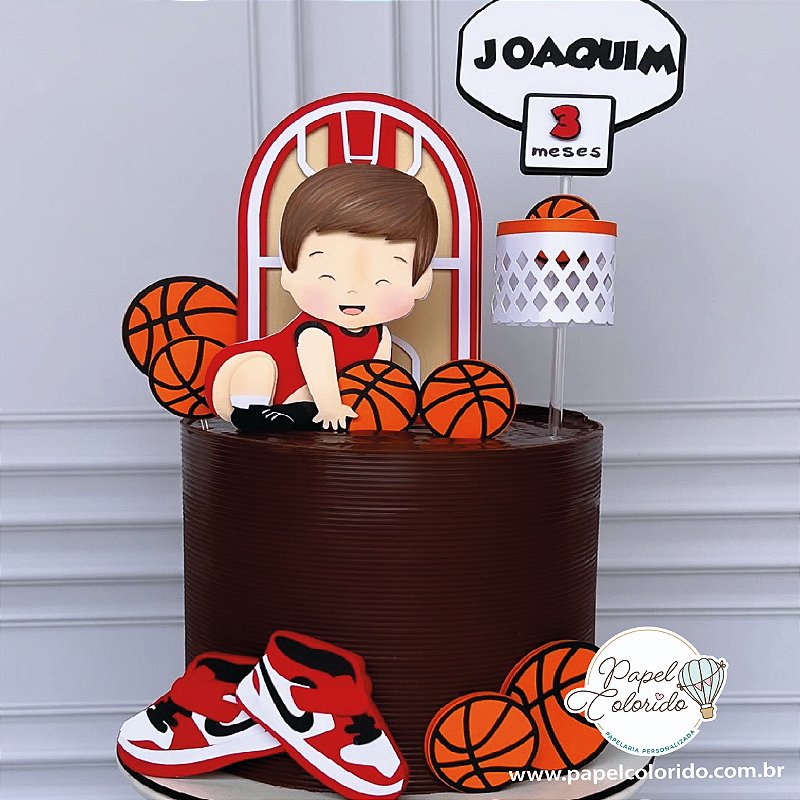Topo de Bolo: Basquete mesversário menino - Papel Colorido