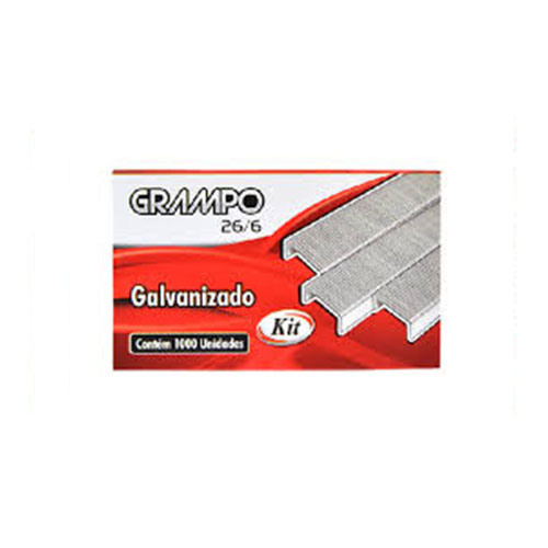 Grampo Galvanizado 26/6 com 1000 unidades kit - Alfa Papelaria