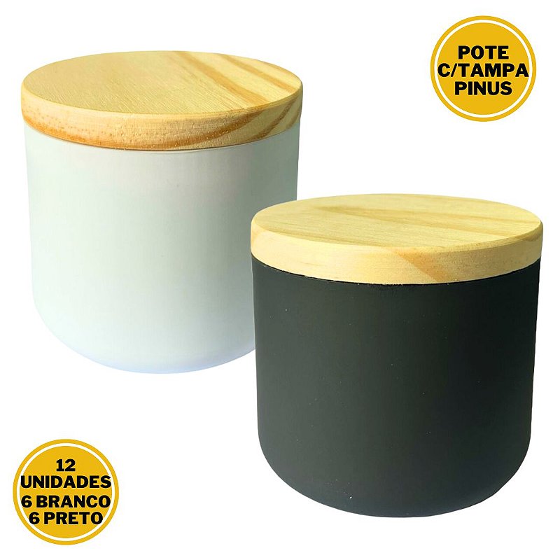 Kit Pote Para Vela 250ml Branco/Preto C/ Tampa Pinus 12UND - Paris ...